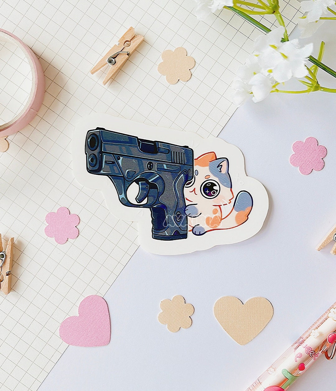 Cat With a Gun Vinyl Clear Sticker - Etsy