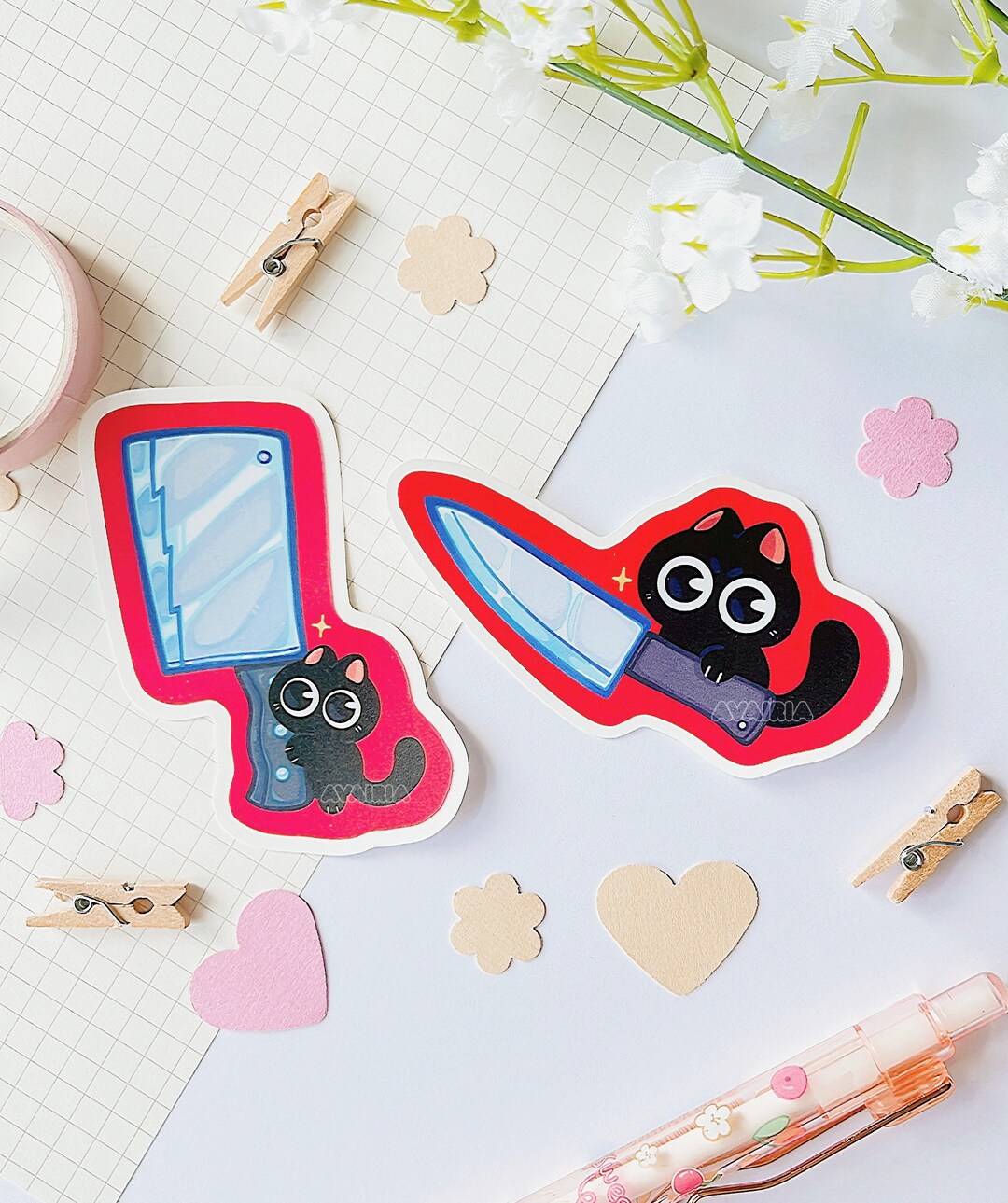 Knife and Cleaver Cat Vinyl Stickers - Etsy