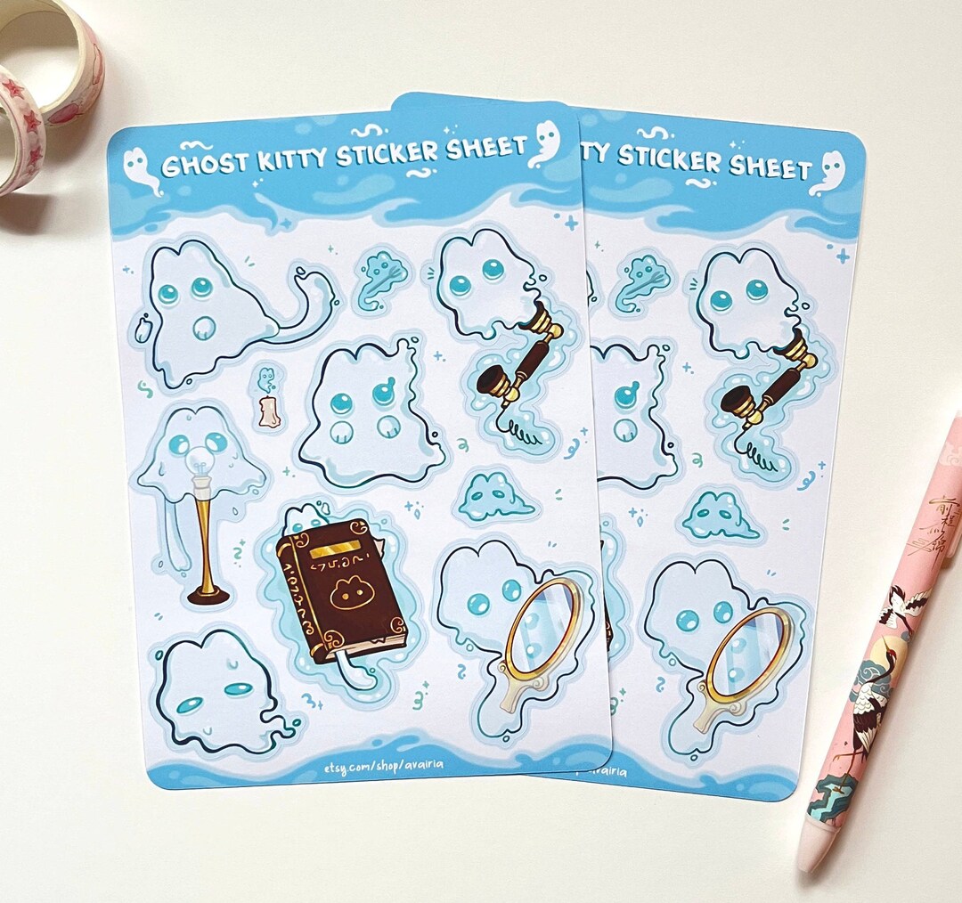 Ghost Cat Sticker Sheet Cute Cat Sticker Sheet, Bullet Journal Stickers ...