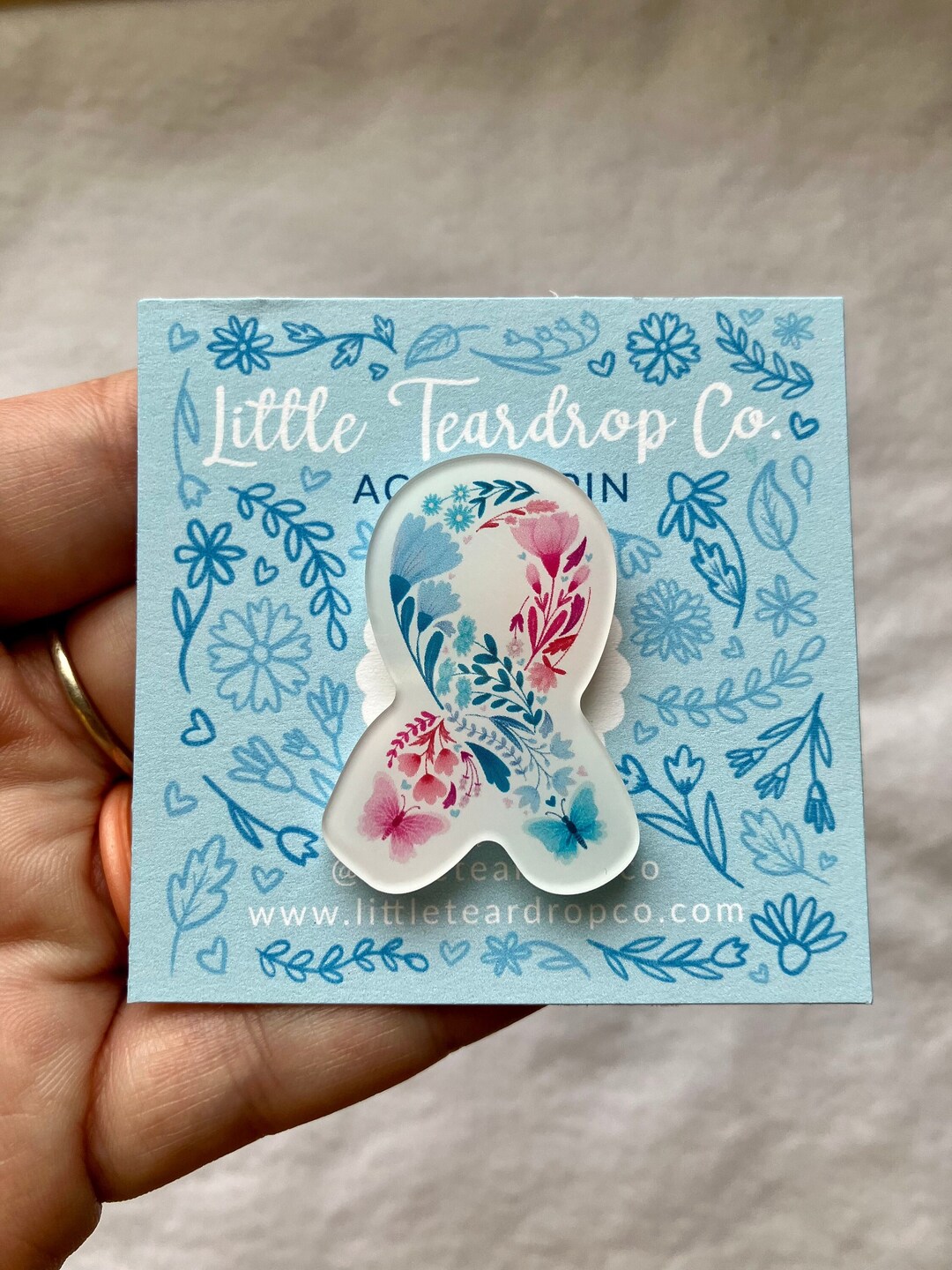 Floral Baby Loss Ribbon Acrylic Pin With Heart Clutch for PAIL ...