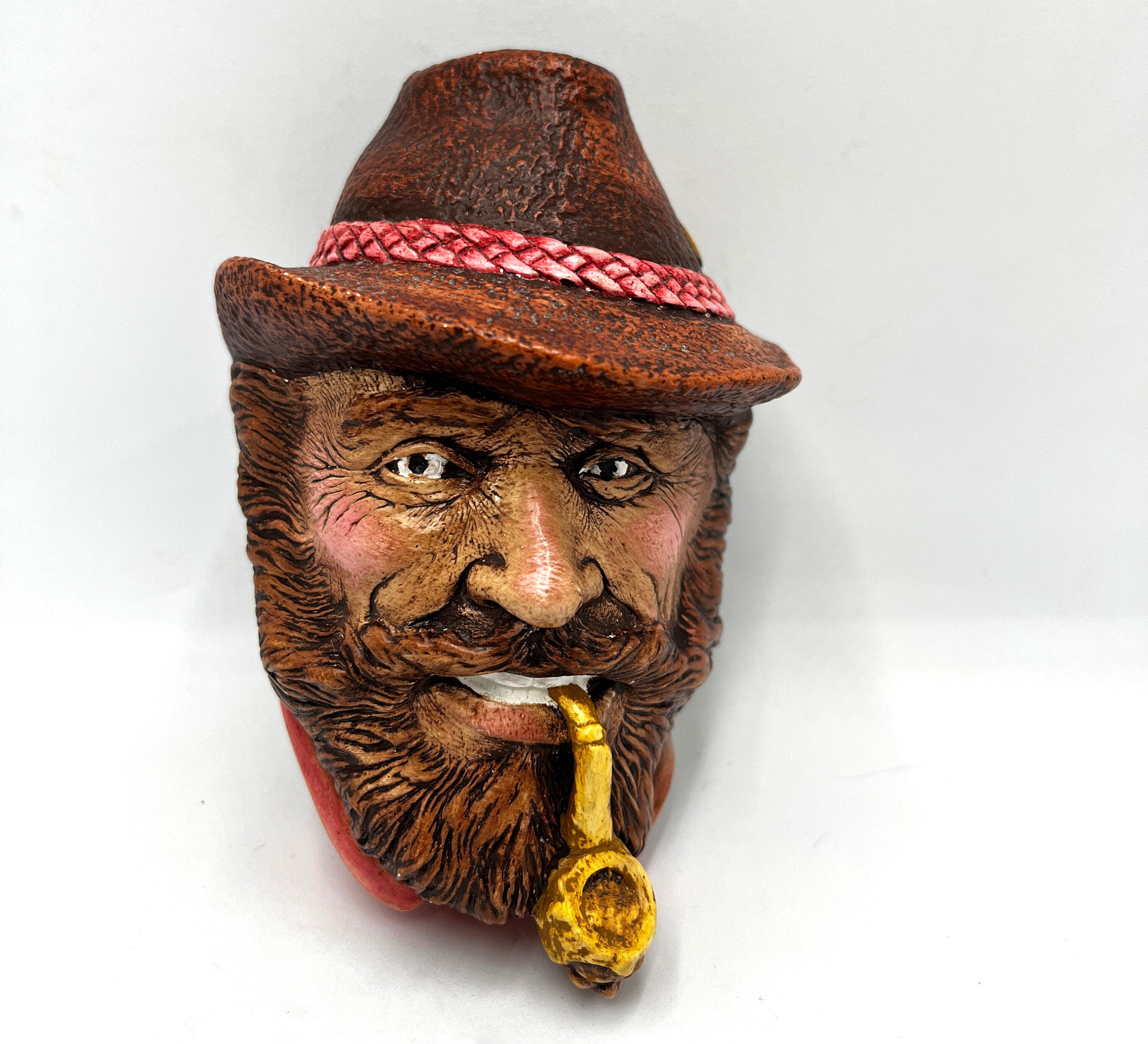 Hand Painted England Chalkware Pipe Head Older Man With Hat Pat Clark ...