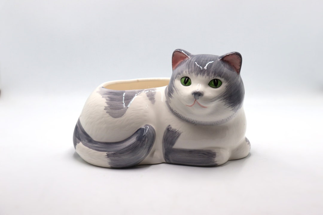 Vintage Collectible Avon Cat Planter, Grey and White Cat - Charming ...