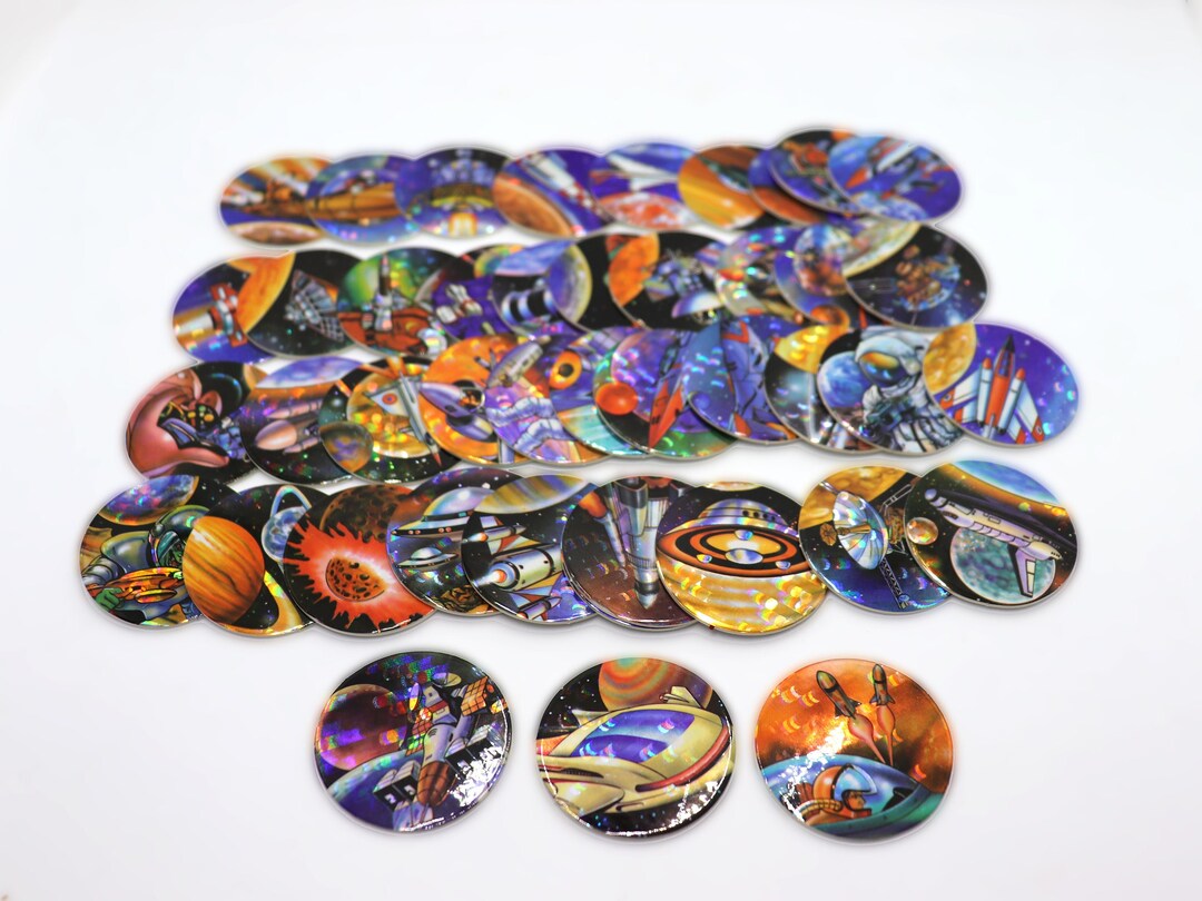 Vintage 1995 Space-themed Pogs Pack - 42 Laser Caps on Holographic Foil ...