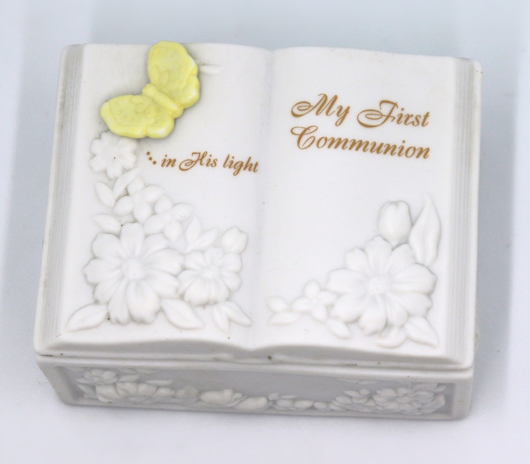 Vintage 1996 Enesco 'first Communion' White Bisque Porcelain Trinket ...