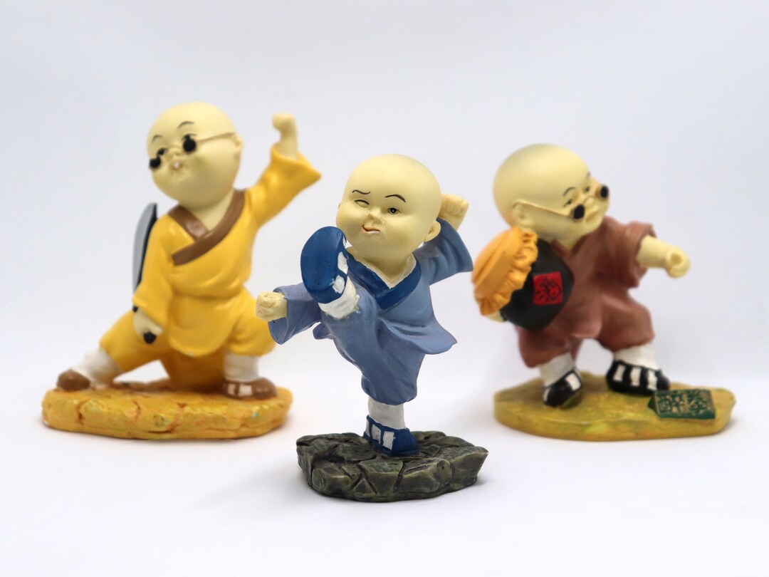 Trio of Chinese Kung Fu Monk Figurines Japanese Martial Arts Figurine ...