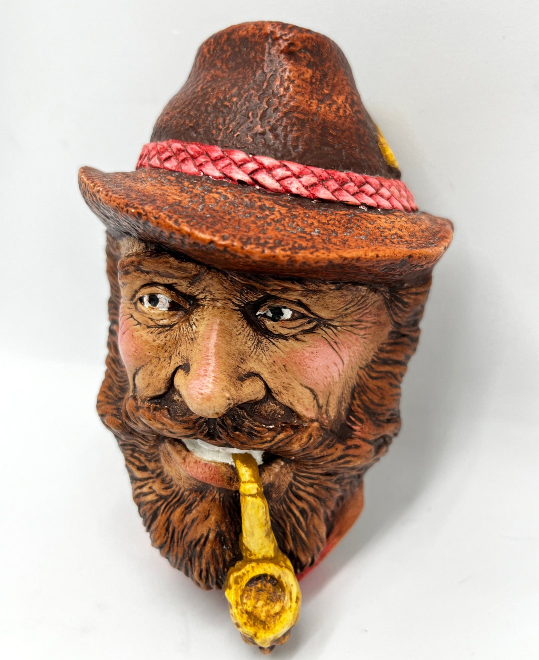 Hand Painted England Chalkware Pipe Head Older Man With Hat Pat Clark ...