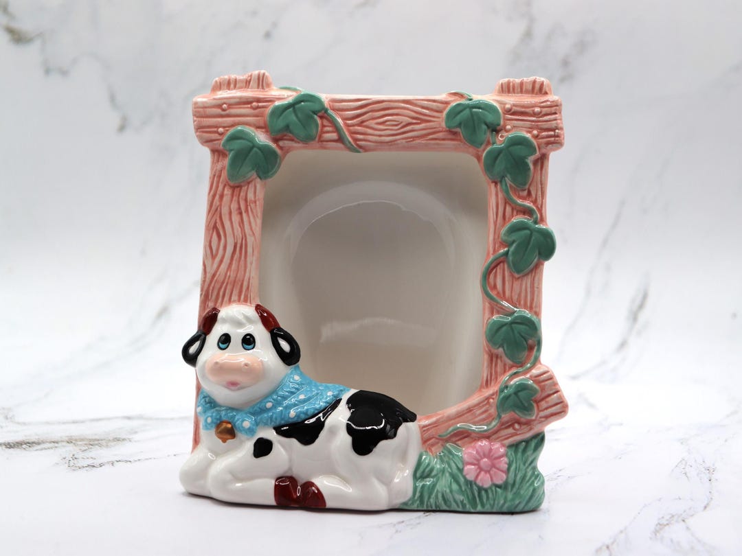 Vintage Small Cow Photo Frame With Ivy and Fence Design – Farmhouse ...
