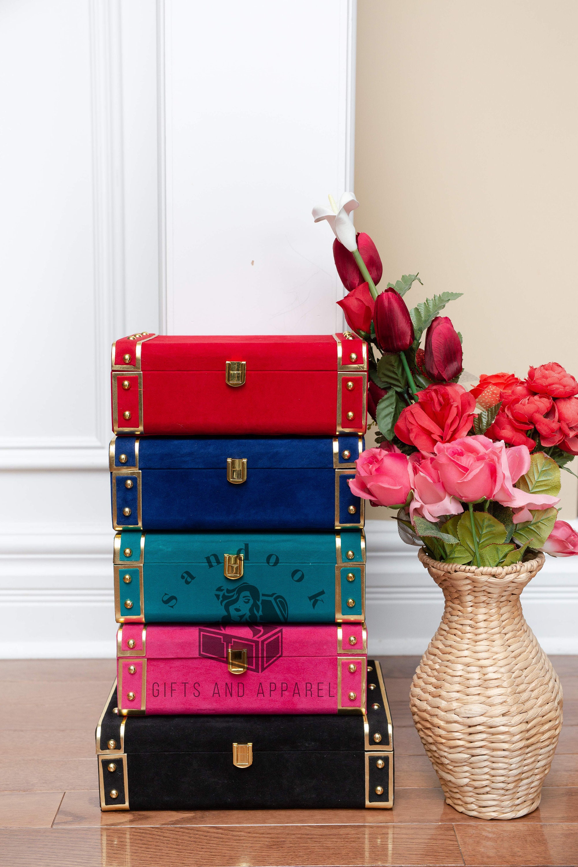 Velvet Trunk Box, Vintage Storage Trunk, Decorative Jewelry Box, Makeup ...