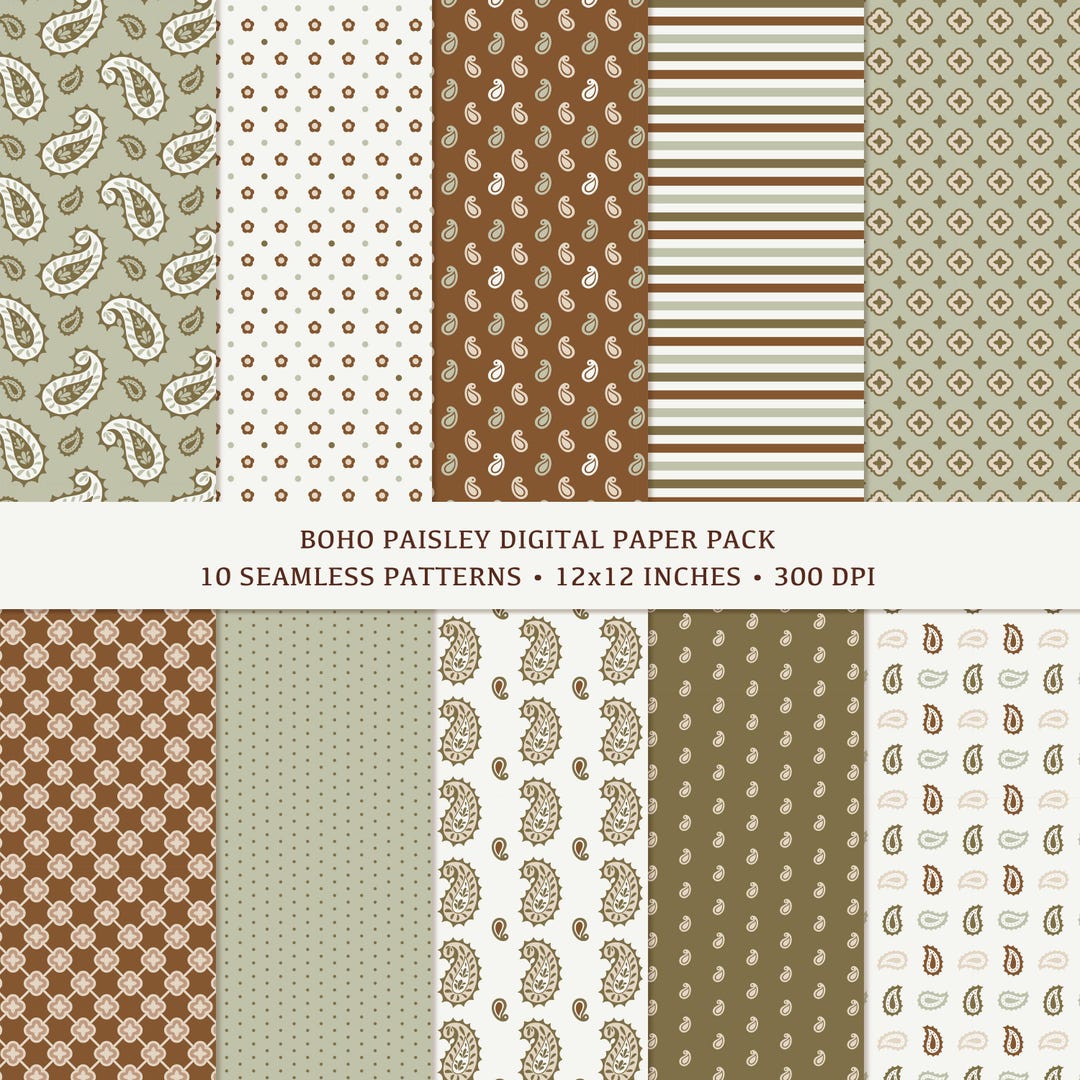 Boho Digital Papers | Paisley Seamless Pattern | Digital Paper Bundle ...