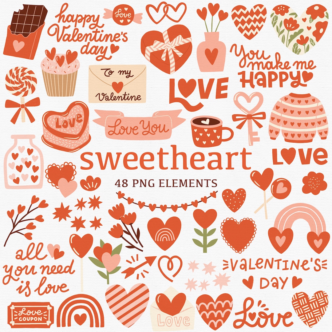 Sweetheart Clipart Set Individual PNG Files Digital Download Valentine ...
