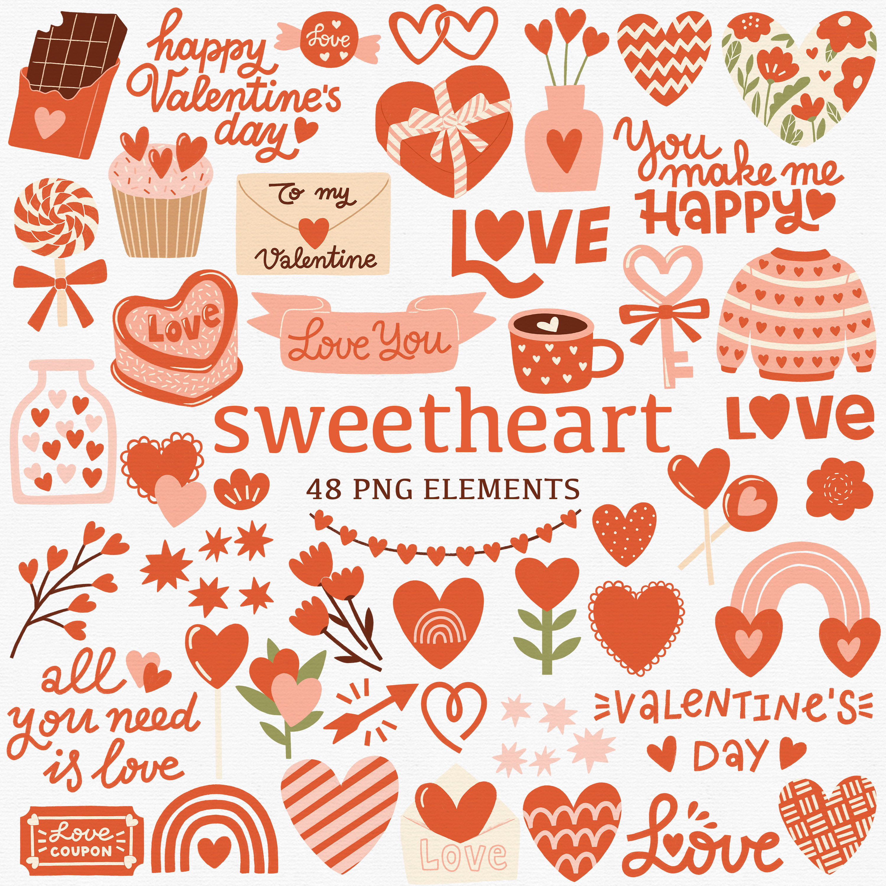 Sweetheart Clipart Set Individual PNG Files Digital Download Valentine ...