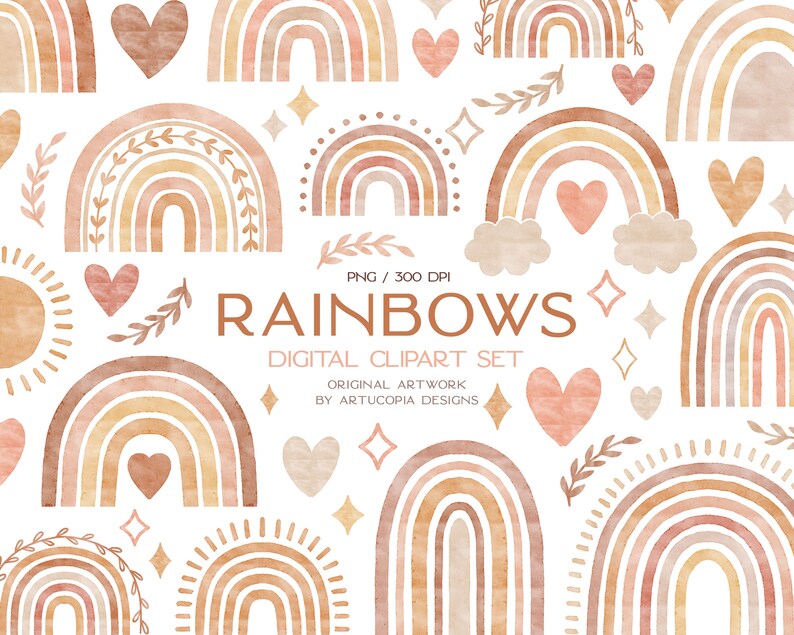 Rainbow Clipart Set Individual PNG Files Digital Download Rainbow Clip ...