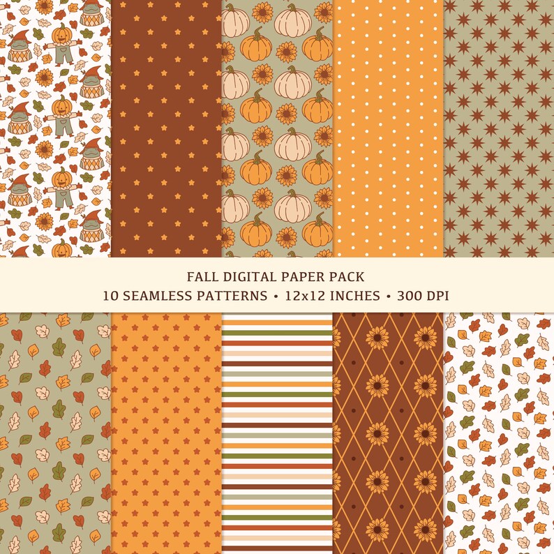Fall Digital Papers | Seamless Pattern | Digital Paper Bundle | Digital ...