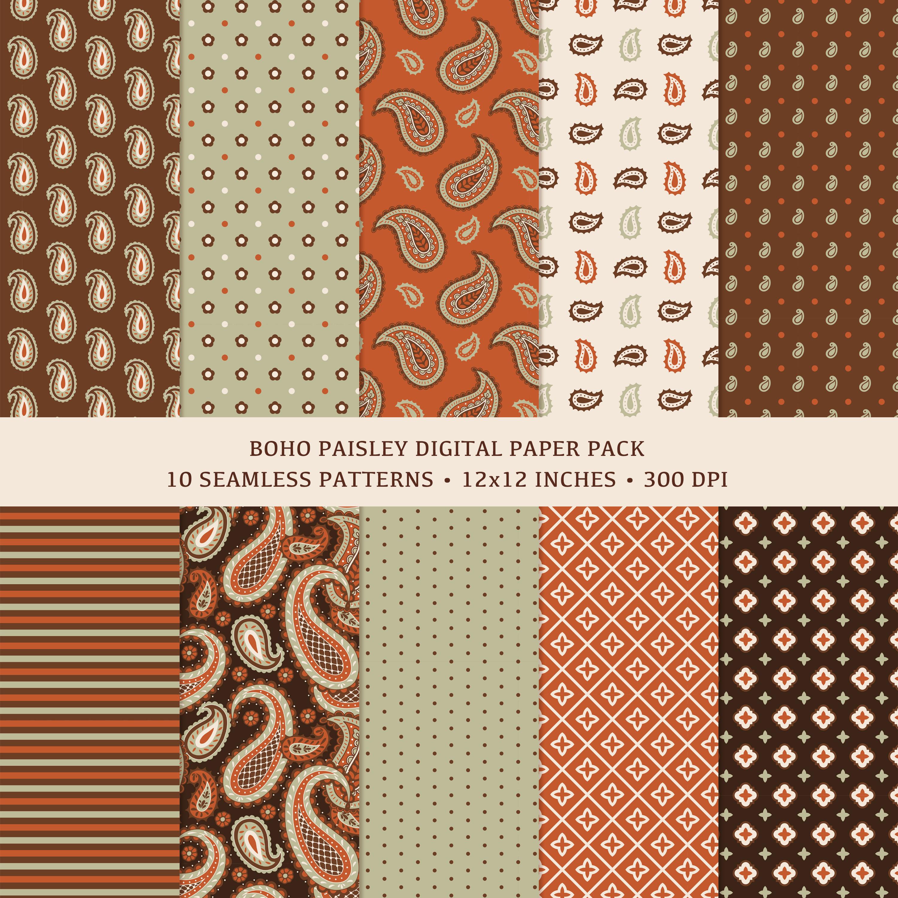 Boho Digital Papers | Paisley Seamless Pattern | Digital Paper Bundle ...
