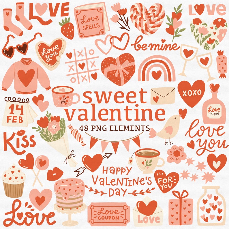 Sweet Valentine Clipart Set Individual PNG Files Digital Download ...