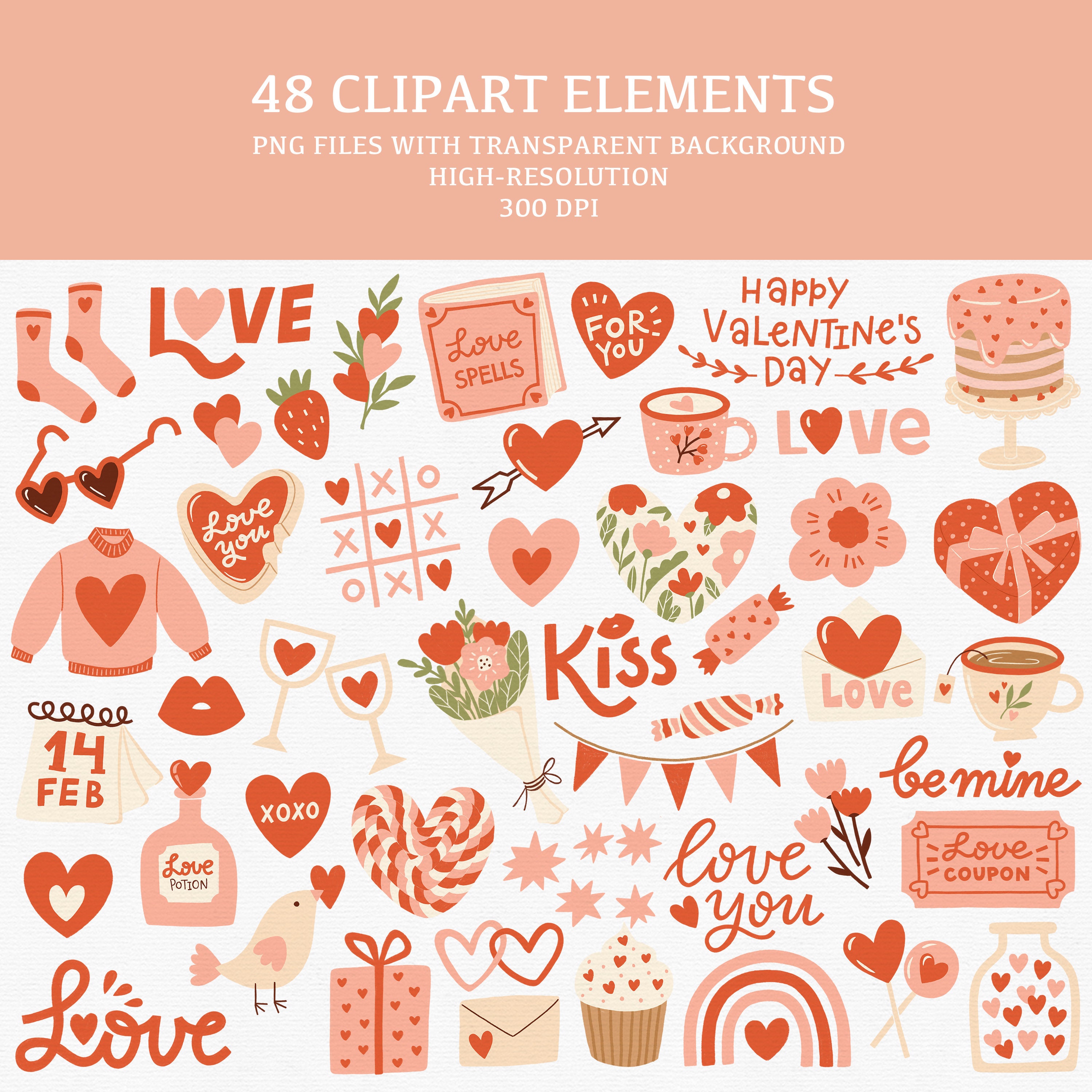 Sweet Valentine Clipart Set Individual PNG Files Digital Download ...