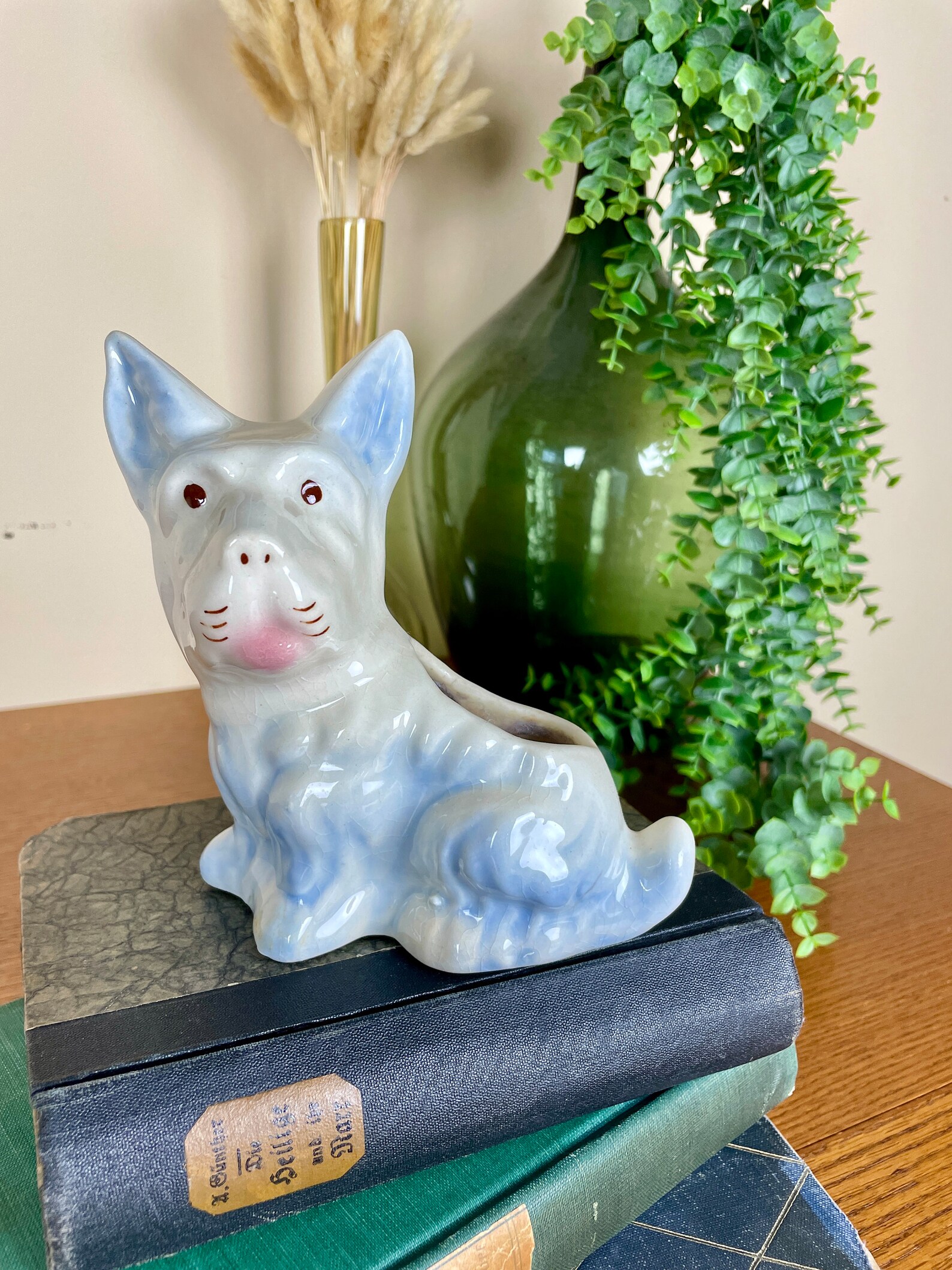 Vintage Blue and White Scottie Dog or Terrier Planter Small Succulents ...