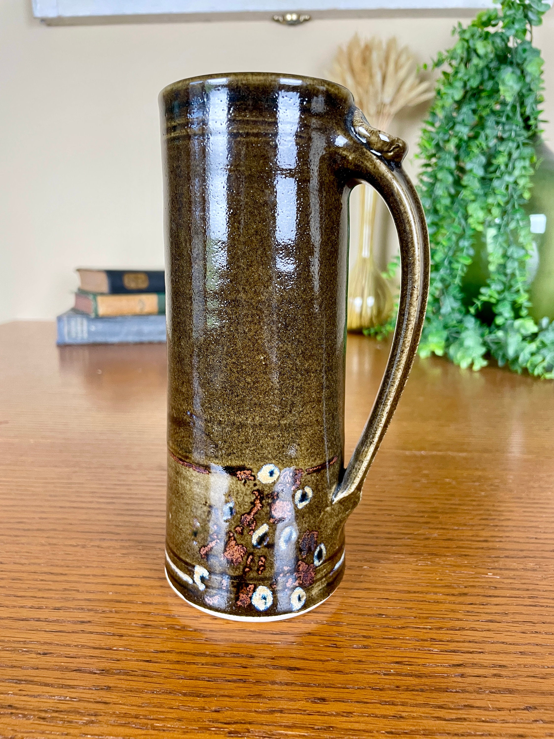 Vintage 8 Tall Studio Pottery Pitcher or Vase With Handle Signed by ...