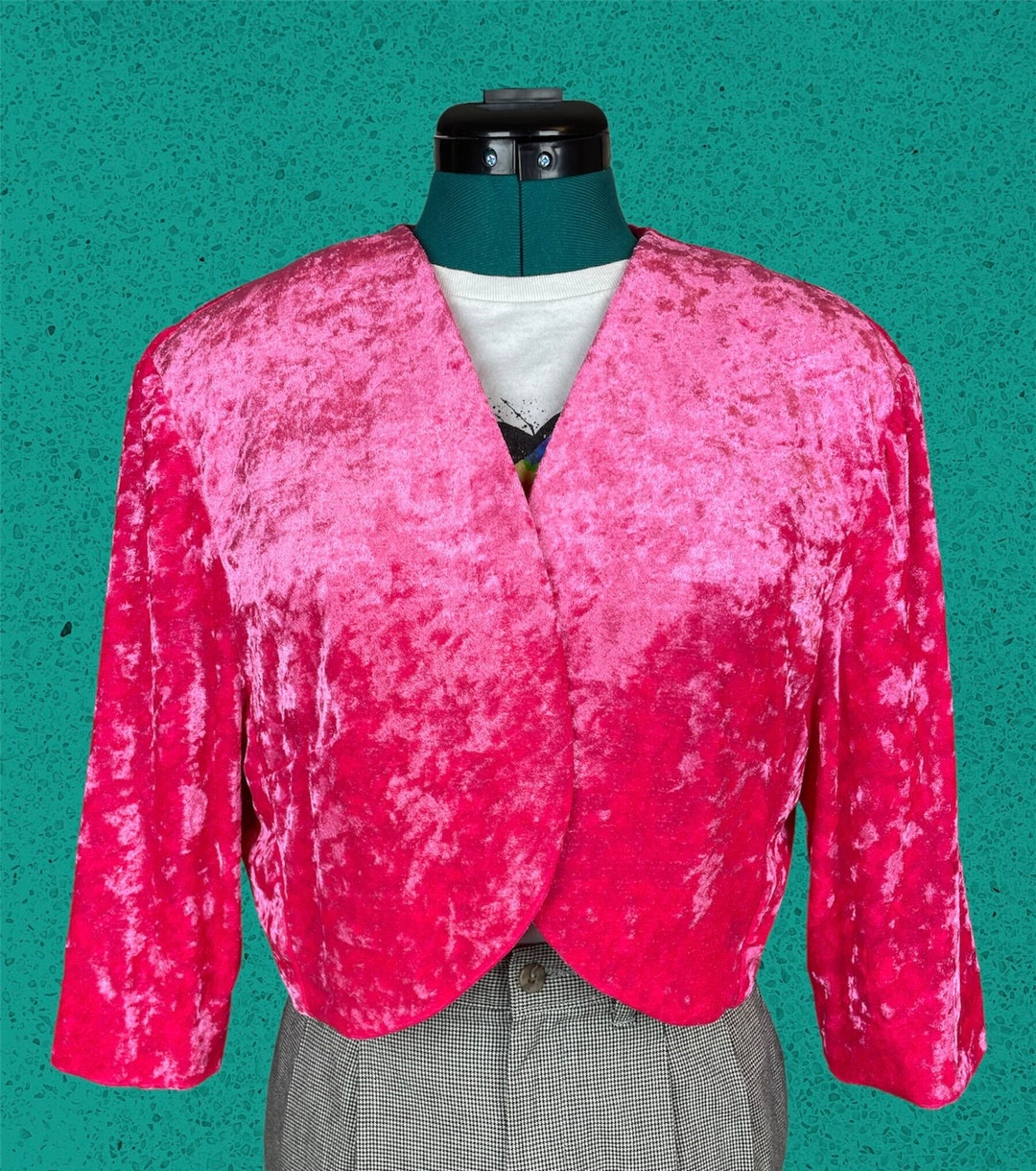Hot Pink Crushed Velvet Vintage Shrug Cropped Open Cardigan - Etsy