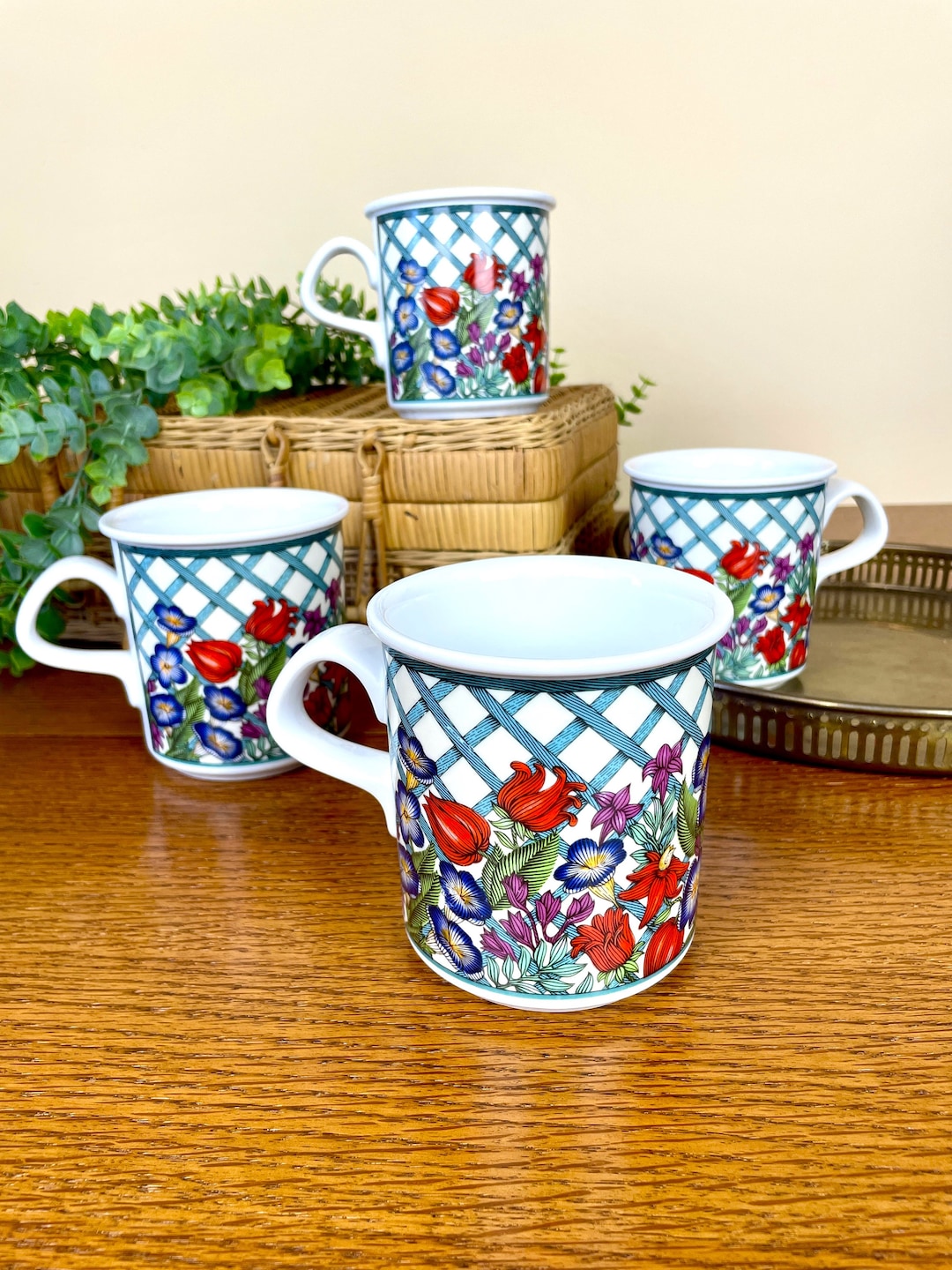 Vintage Dansk Porcelain Mugs Set of 4 Nordic Garden Pattern 1990s ...