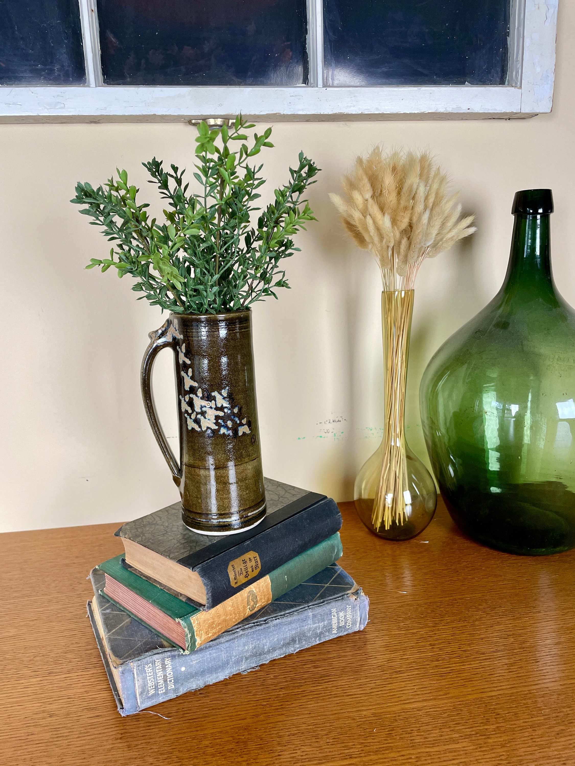 Vintage 8 Tall Studio Pottery Pitcher or Vase With Handle Signed by ...