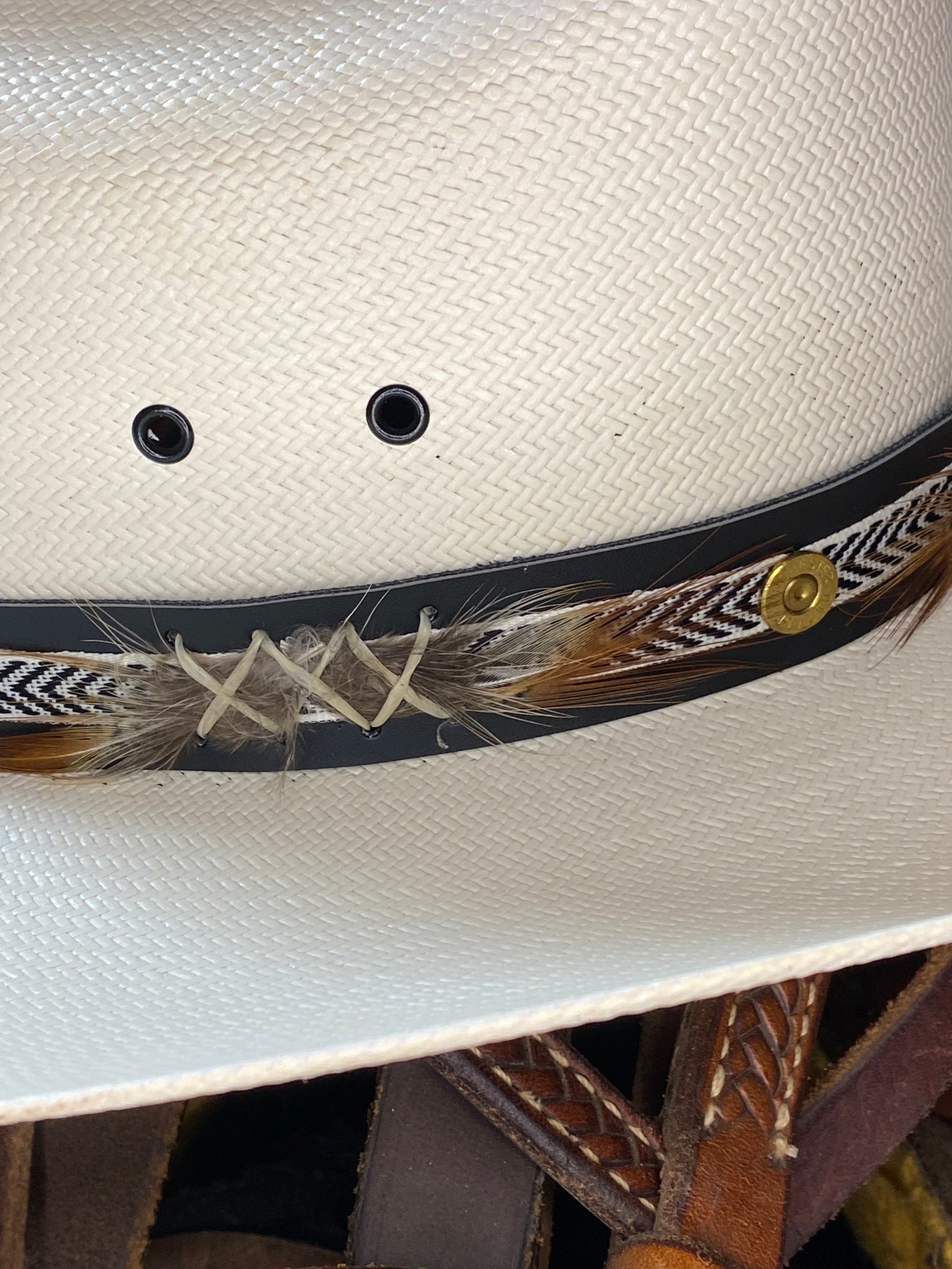 Black Leather, Herringbone, Pheasant Feather, Sinew Hat Band - Etsy