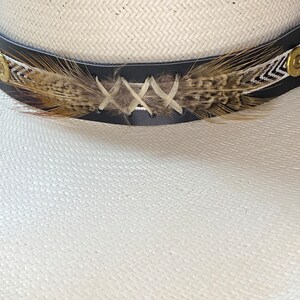 Black Leather, Herringbone, Pheasant Feather, Sinew Hat Band - Etsy