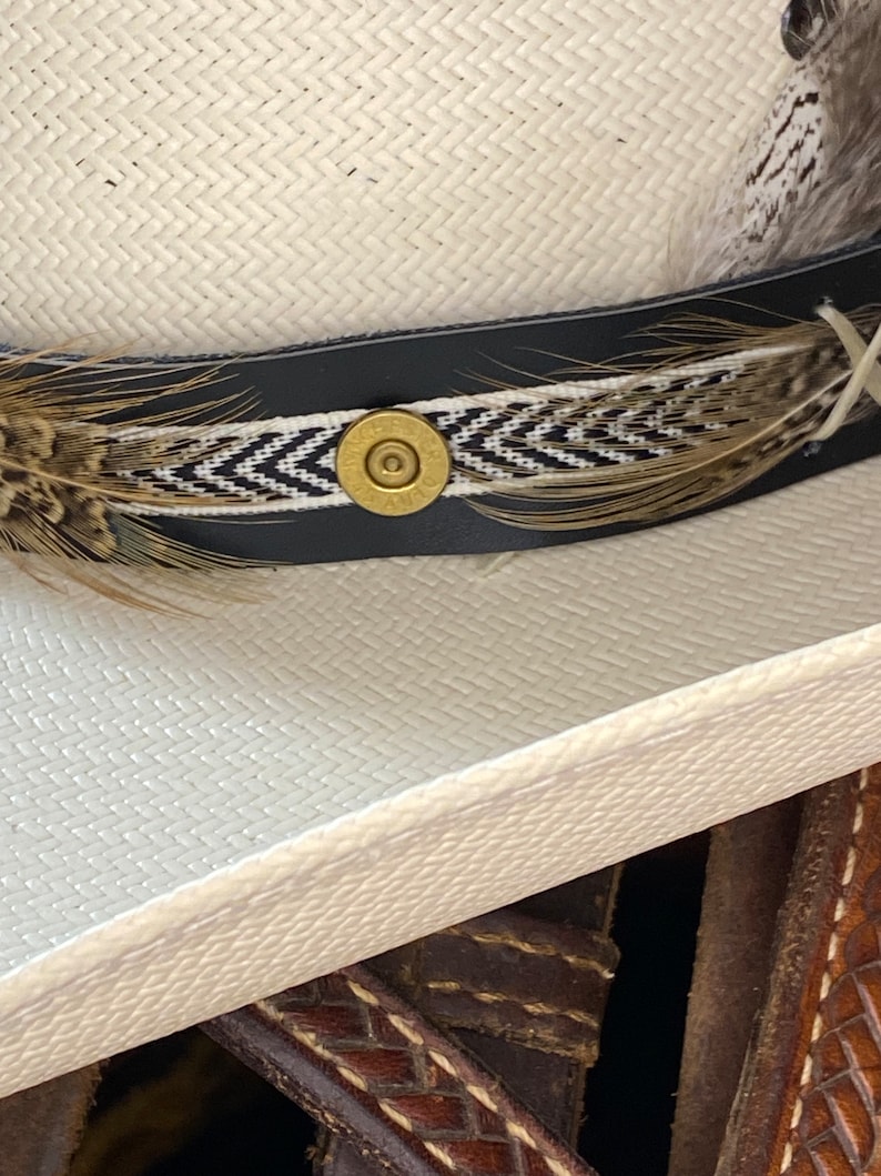 Black Leather, Herringbone, Pheasant Feather, Sinew Hat Band - Etsy
