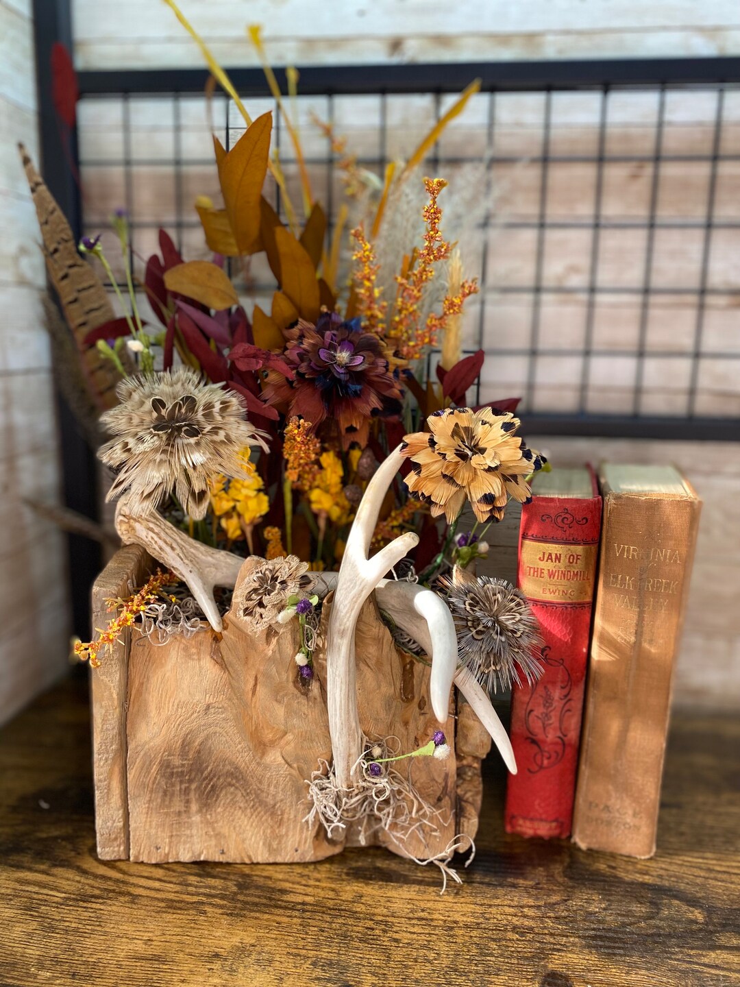 Rustic Cabin Decor:distressed Wooden Box With Pheasant Flowers and Mule ...