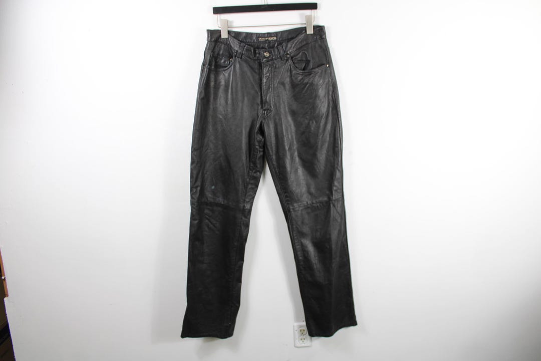 Vintage Black Leather Pants | 90s Biker Style | Genuine Leather ...