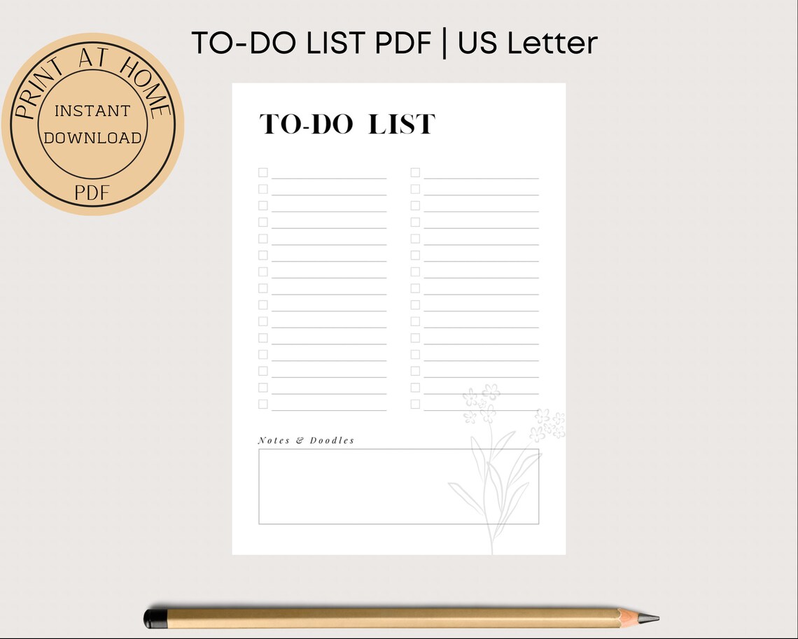 To-do List Printable, PDF To-do List, Black and White To-do List ...