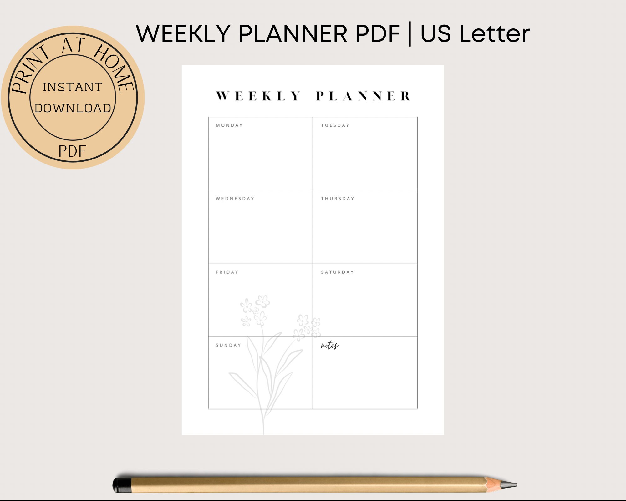 Weekly Planner Printable, Weekly Planner Pdf, Simple Weekly Planner ...