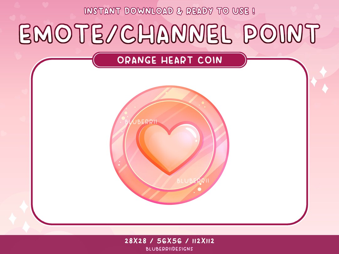 Orange Love Heart Coin Channel Points / Emote / Sub Bit Badge for ...