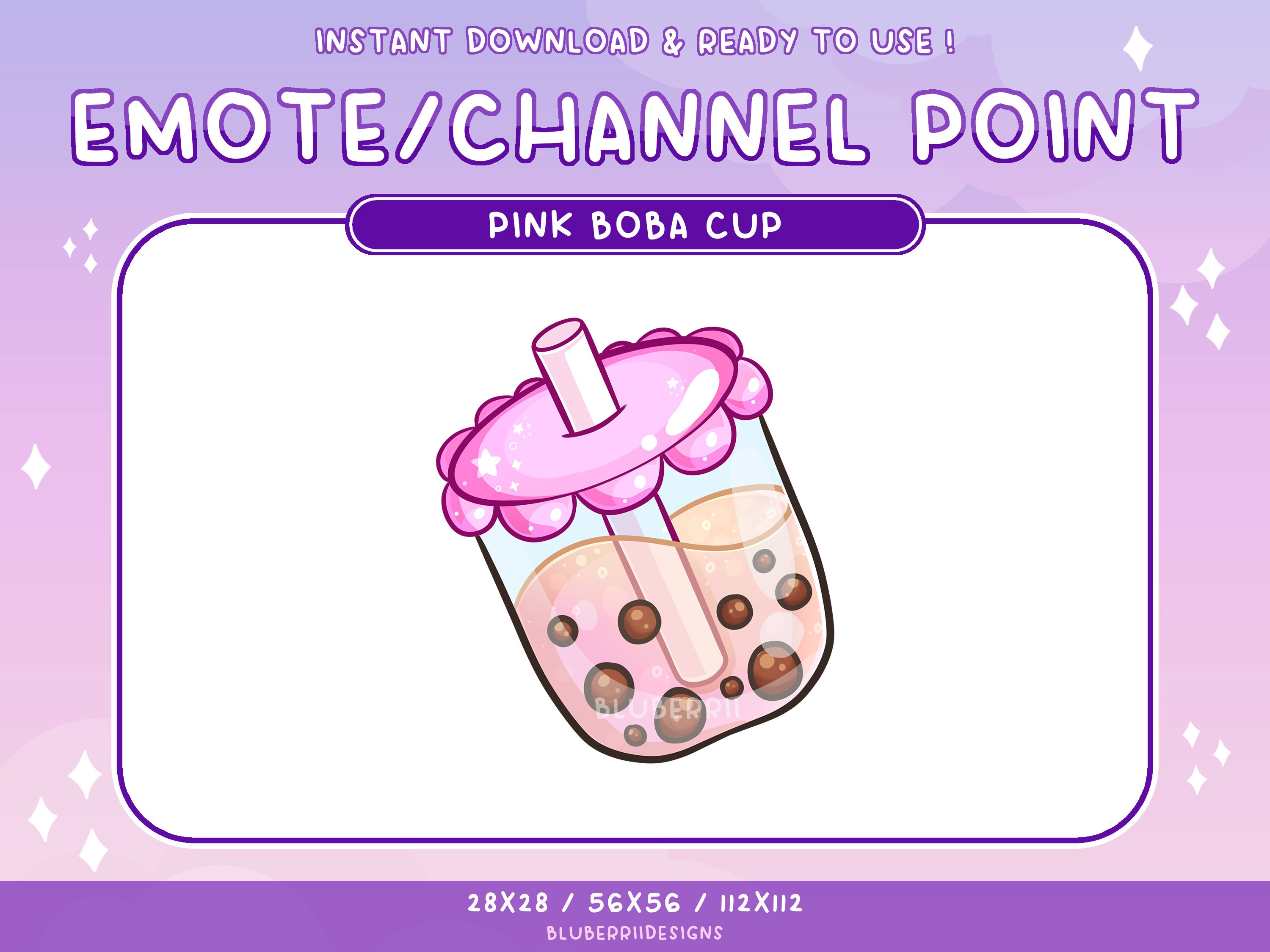 Pink Bubble Tea Cup Channel Point / Emote / Sub Bit Badge for Twitch ...