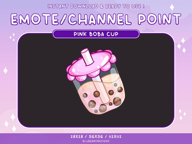 Pink Bubble Tea Cup Channel Point / Emote / Sub Bit Badge for Twitch ...