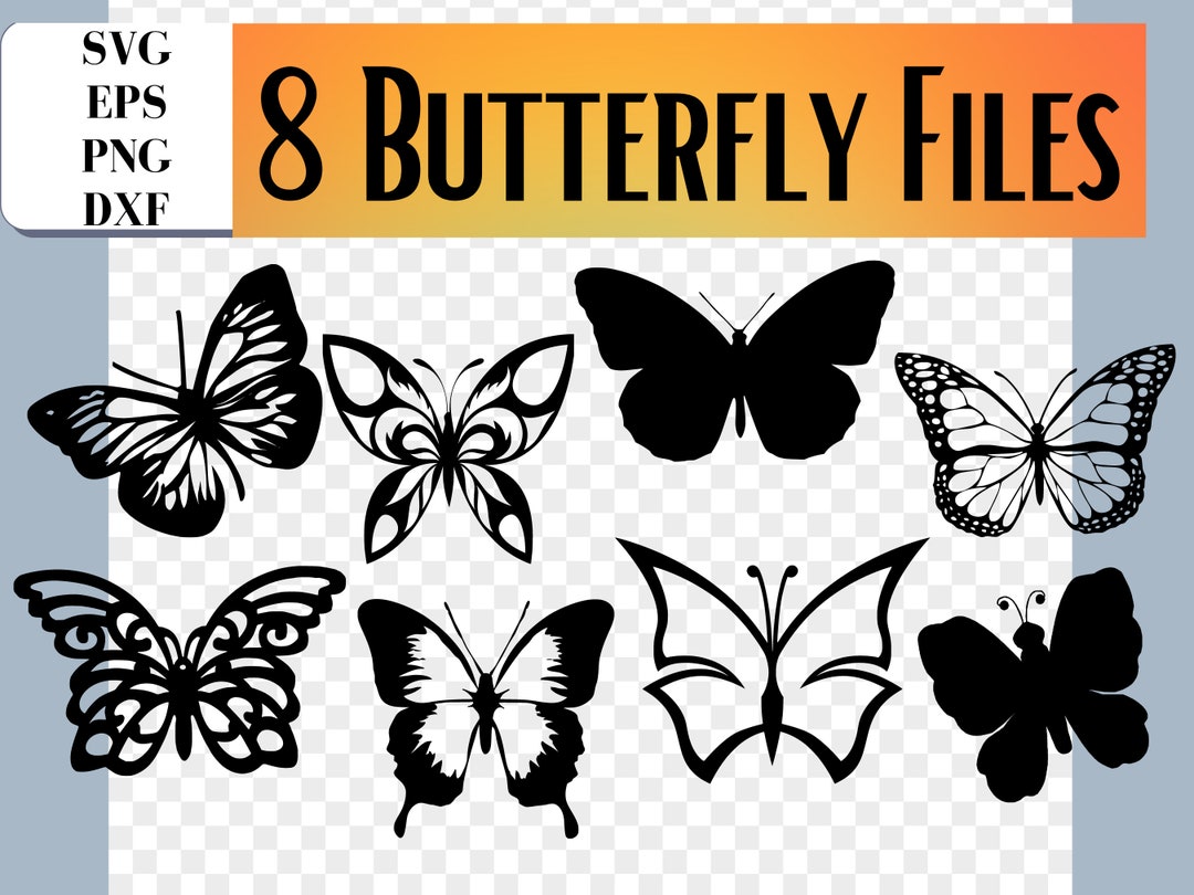8 Butterfly SVG Files, Digital Download, SVG, Eps, Dxf, Png Files ...