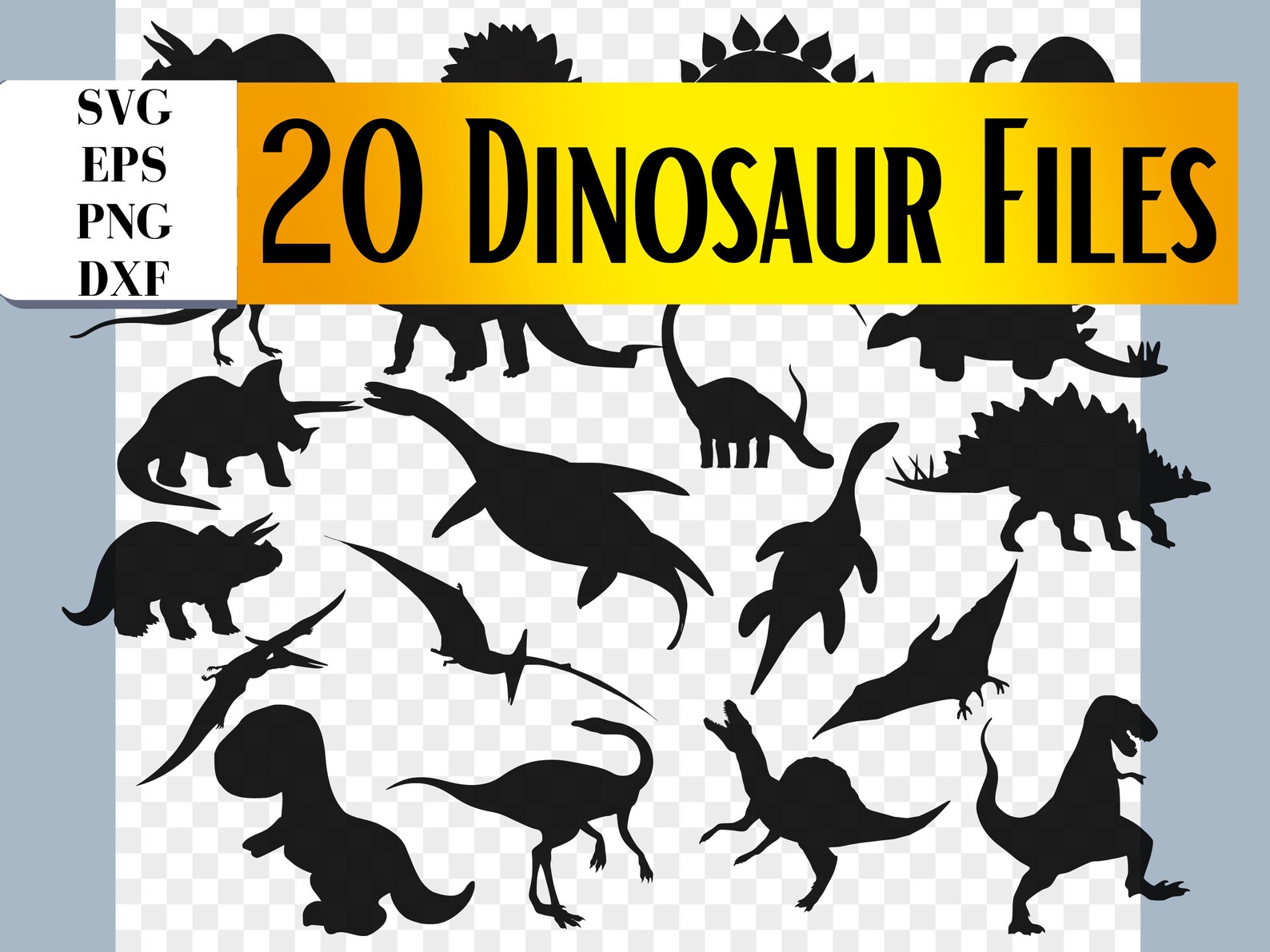 20 Dinosaur Files, Digital Download Files, SVG, Eps, Dxf, Png Files ...