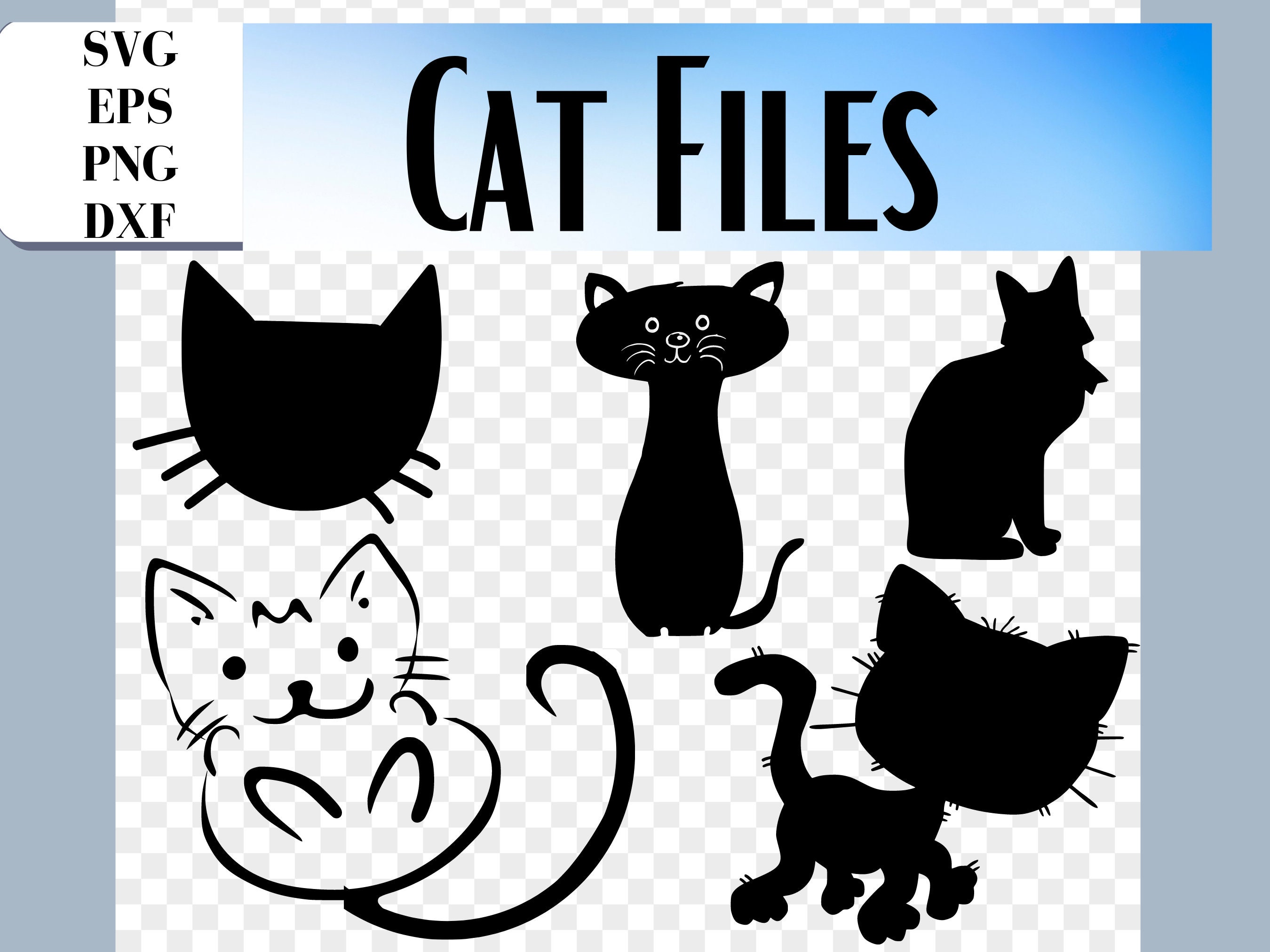 5 Cat Files Digital Downloads SVG Dxf Png Eps Files - Etsy