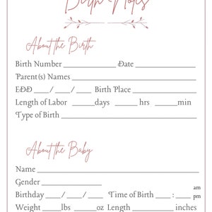 Birth Log Printable - Birth Journal for Doulas - Etsy