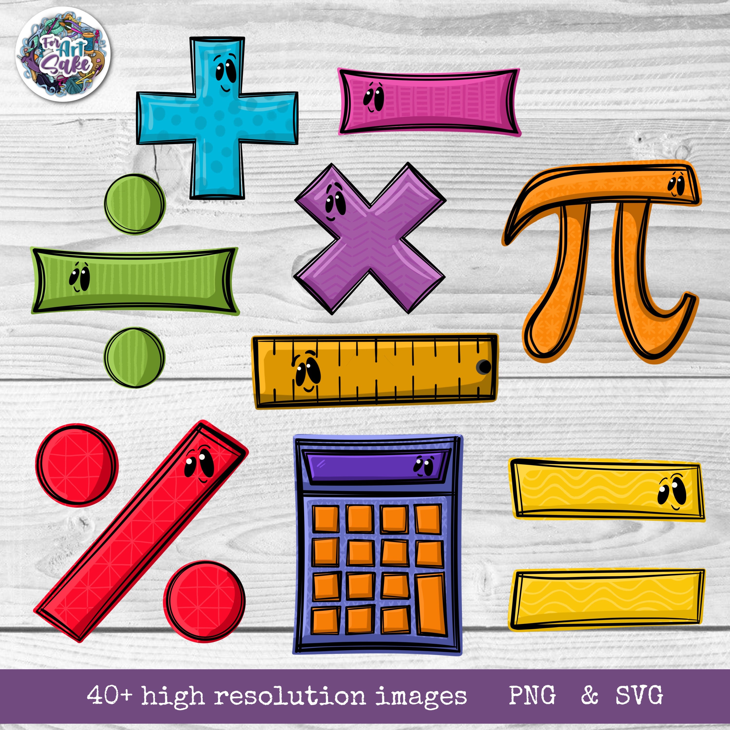 Math Symbols and Numbers With and Without Faces Math - Etsy