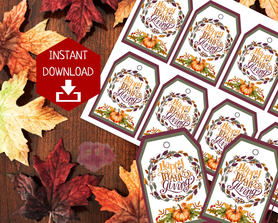 Happy Thanksgiving Gift Tag Fall Pumpkin Wreath Treat Tags Note to ...