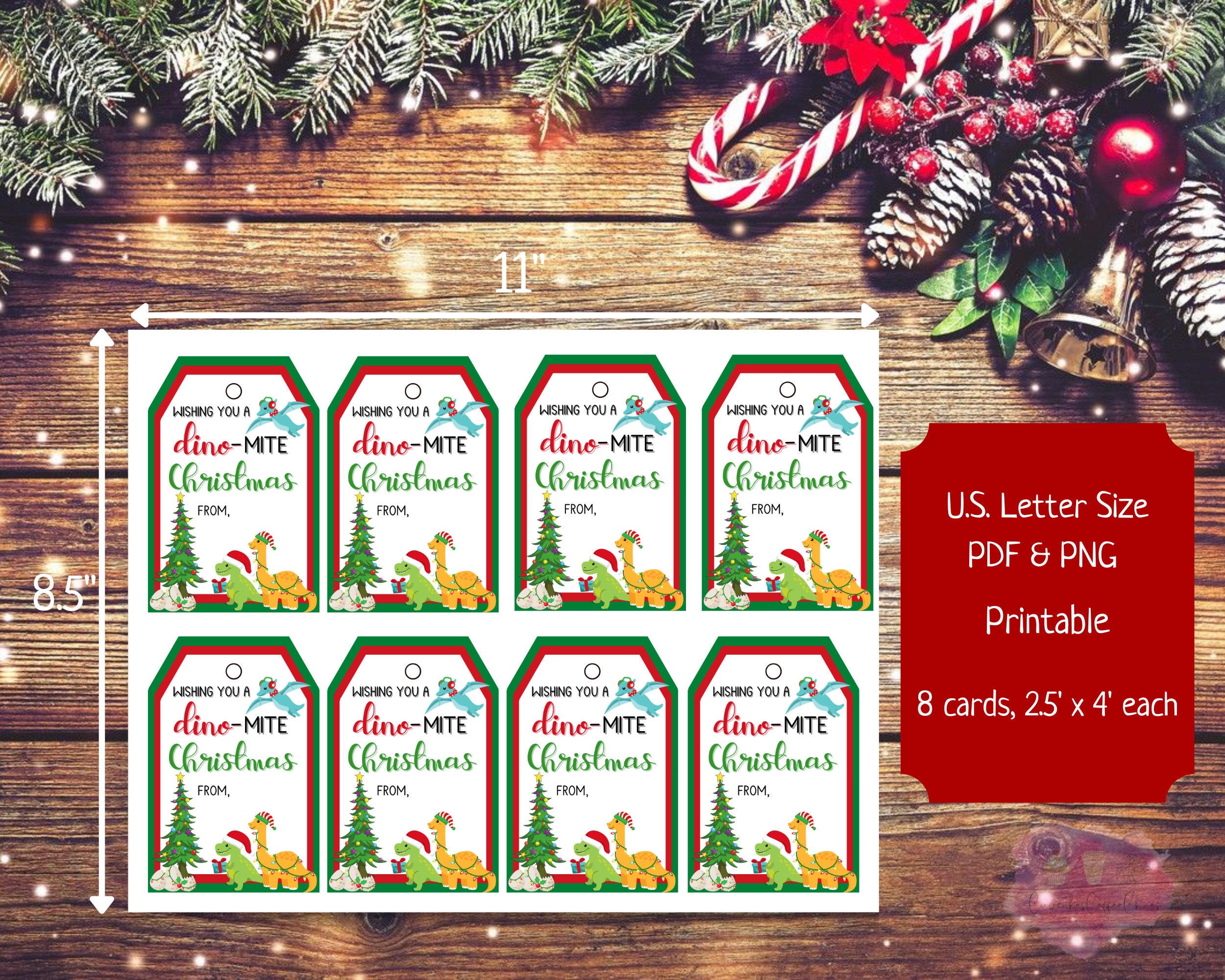 Wishing You a Dino-mite Christmas Gift Tag | Cute Dinosaur Holiday Tag ...