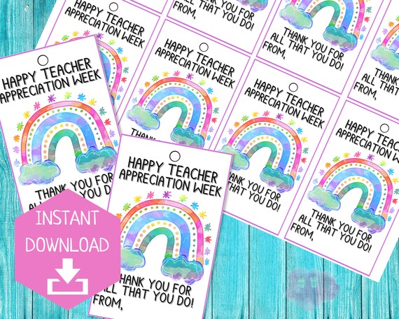 Happy Teacher Appreciation Tags Rainbow Gift Tag Teacher - Etsy