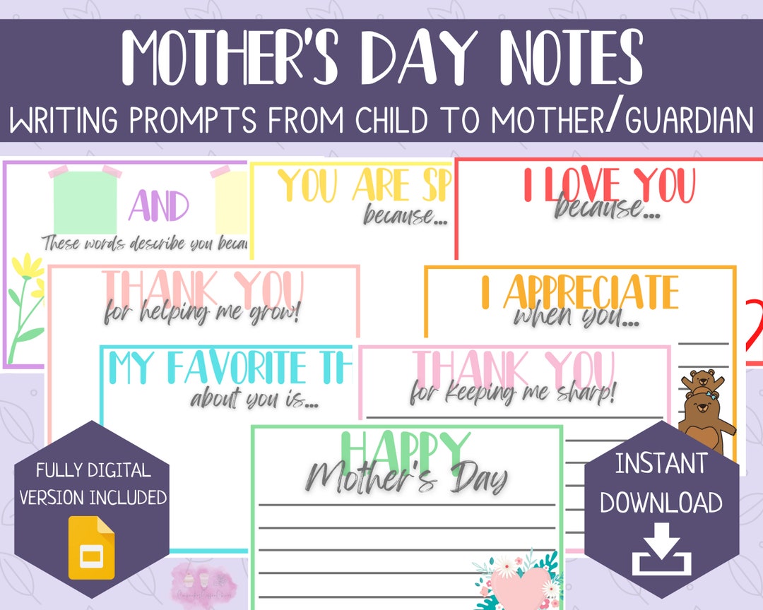 Mother's Day Notes | Writing Prompts From Student to Mother or Guardian ...