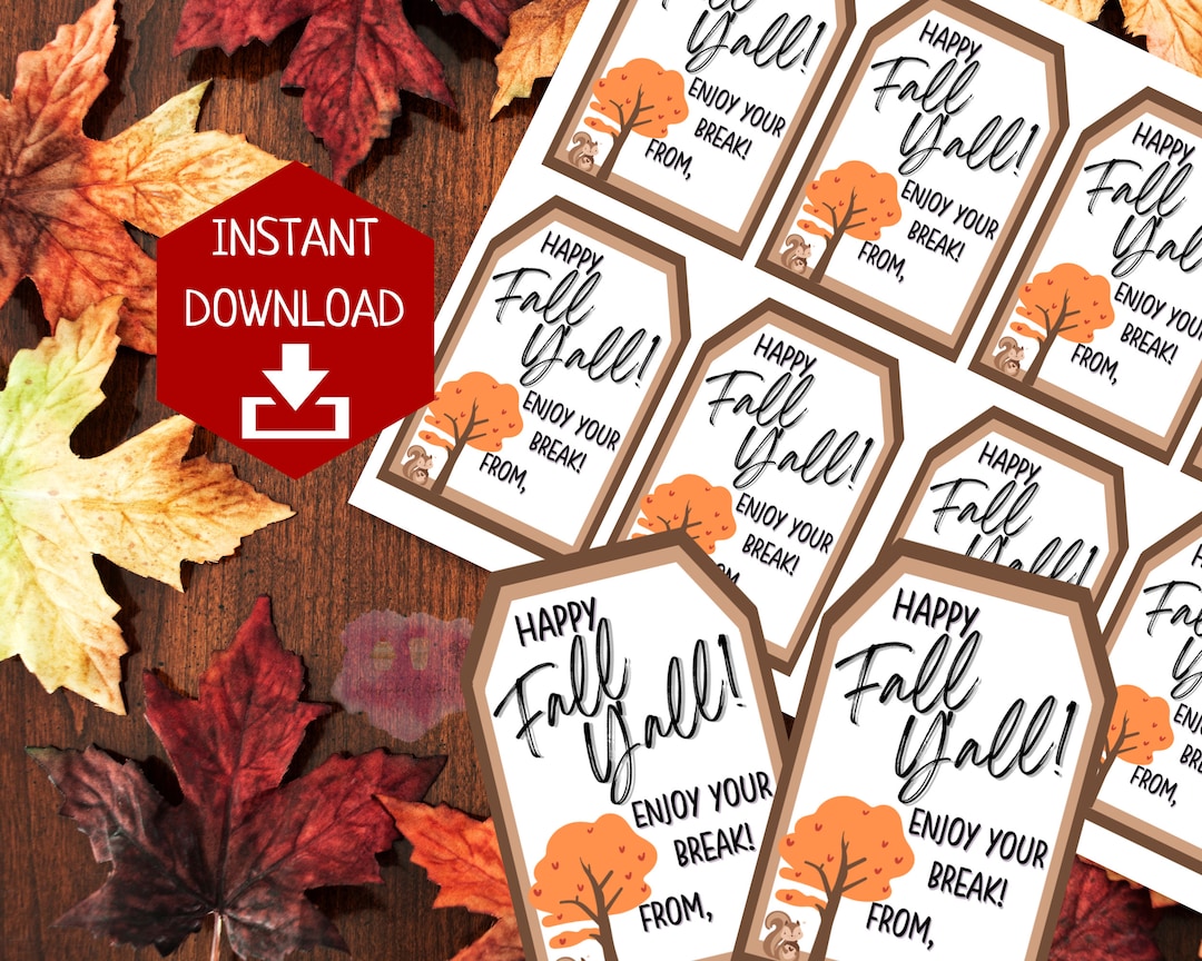 Happy Fall Y'all Gift Tag | Fall Break Treat Tags | Note to Students or ...