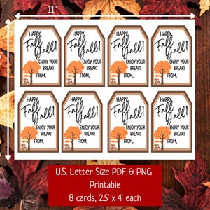 Happy Fall Y'all Gift Tag | Fall Break Treat Tags | Note to Students or ...