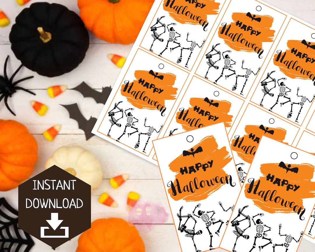 Happy Halloween Skeleton Gift Tag | Spooky Treat Tags | Silly Dancing ...