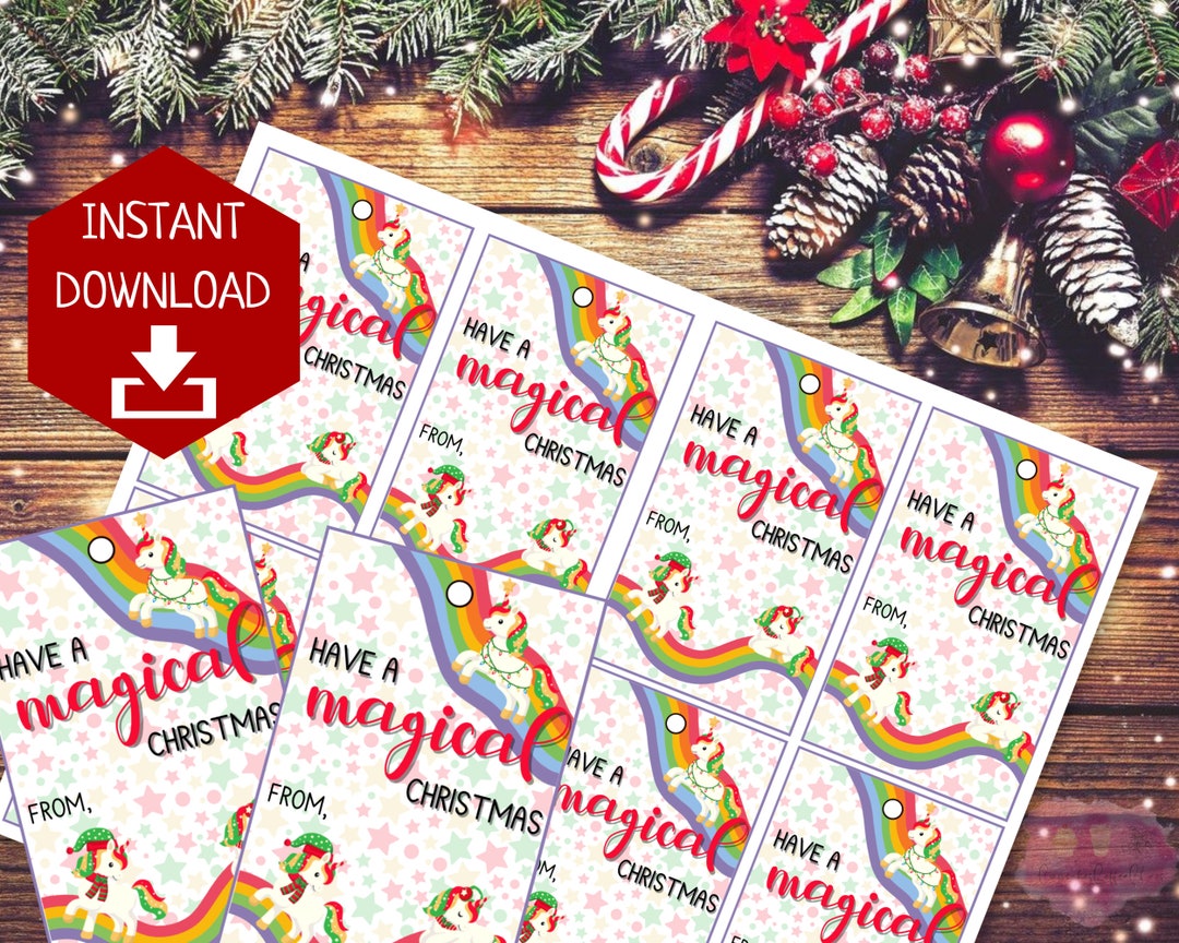 Have a Magical Christmas Gift Tag | Cute Rainbow Unicorn Holiday Tag ...