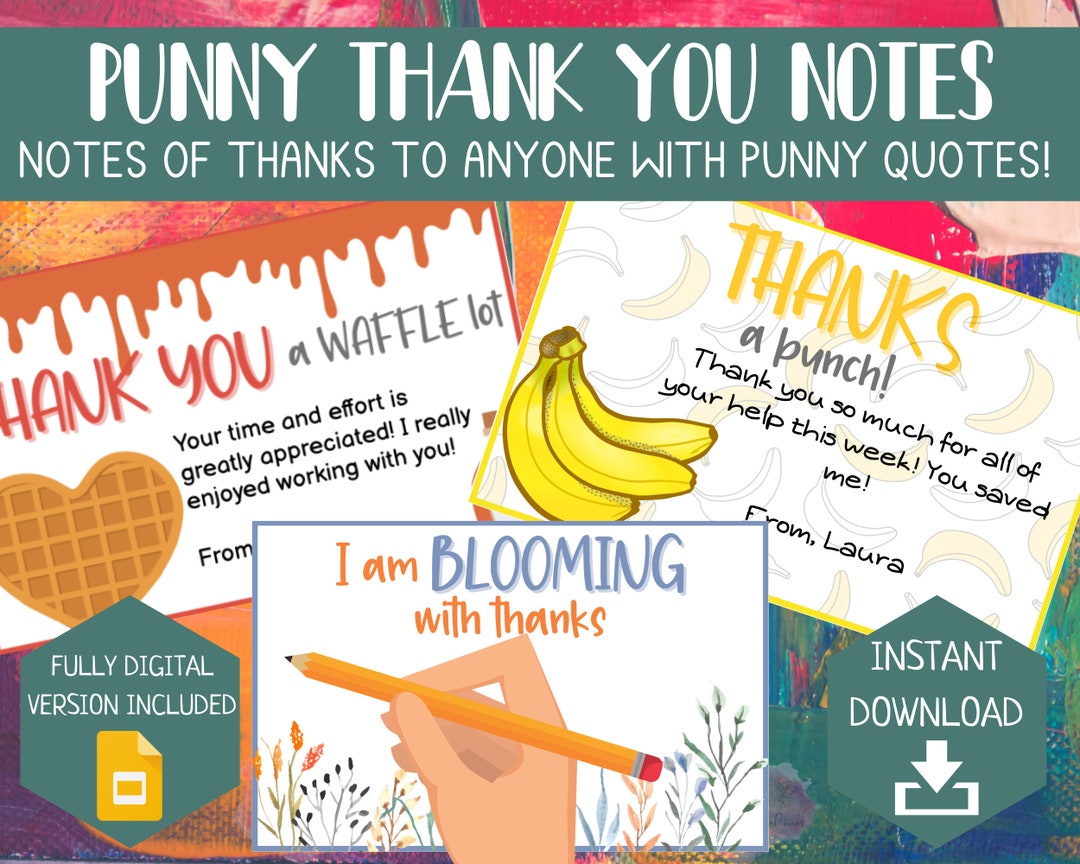 EDITABLE Punny Thank You Notes | Cute Pun Phrases | Type or Hand Write ...