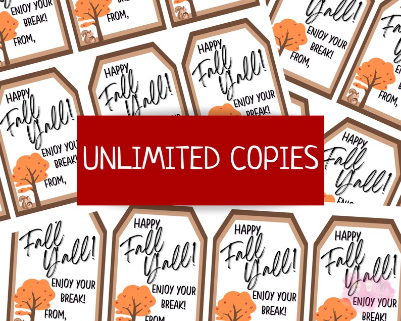 Happy Fall Y'all Gift Tag | Fall Break Treat Tags | Note to Students or ...